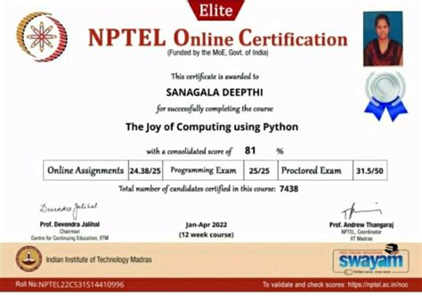 Deepthi Sanagala On Linkedin Nptel Swayam Onlinecertification