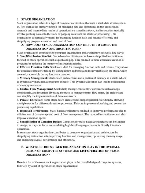 Stack Organization Final Pdf Computer Data Storage Parallel Computing