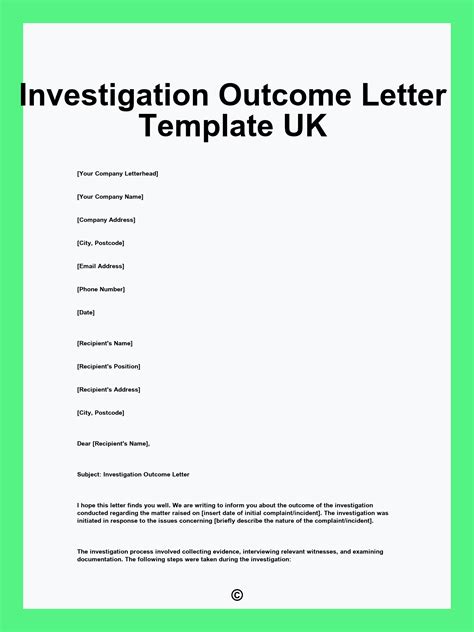 Investigation Outcome Letter Template Uk