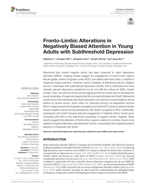 Pdf Fronto Limbic Alterations In Negatively Biased Attention In Young