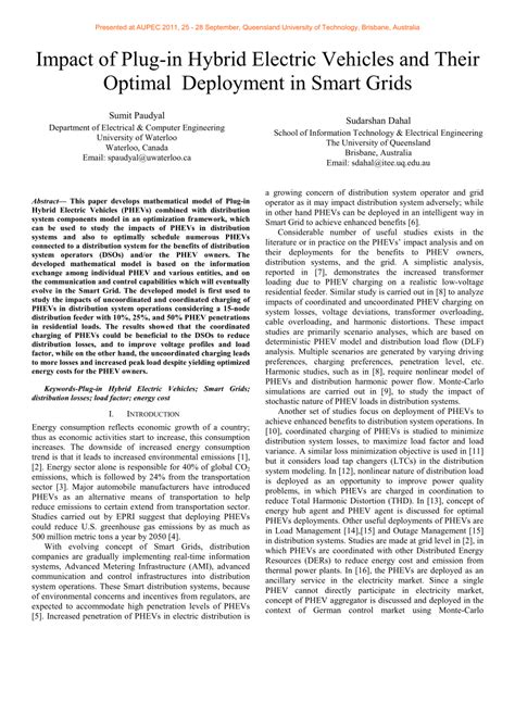 Pdf Impact Of Plug In Hybrid Electric Vehicles And Their Optimal Deployment In Smart Grids