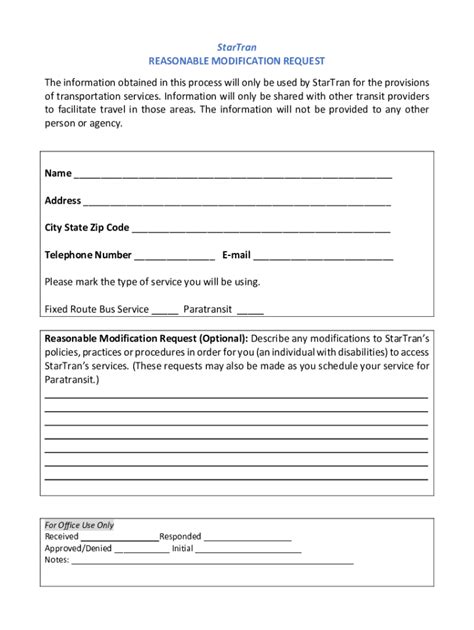 Fillable Online Startran Reasonable Modification Request Form City Of