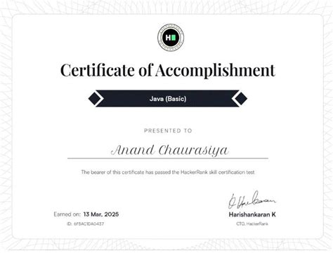 Java Hackerrank Certification Programming Learning Anand Chaurasiya