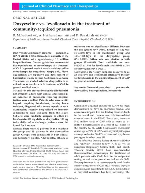 Pdf Doxycycline Vs Levofloxacin In The Treatment Of Community Acquired Pneumonia