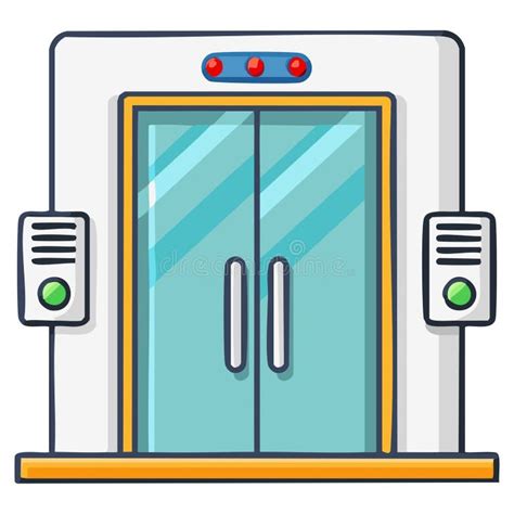 Cartoon Illustration Of Modern Elevator Doors With Call Buttons And