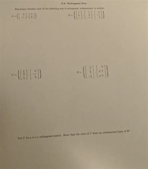 Solved 62 Orthogonal Sets Determine Whether Each Of The