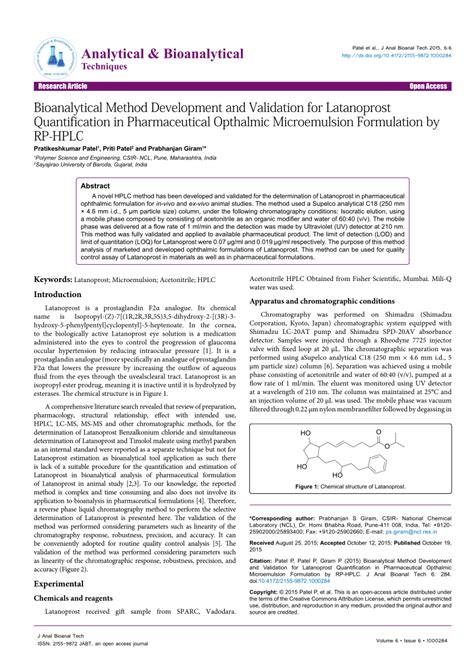 Pdf Bioanalytical Method Development And Validation For Latanoprost