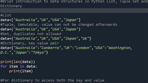 T1brief Introduction To Data Structures In Python List Tuple Set And Dictionary Youtube