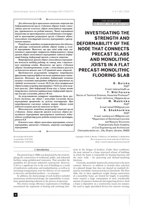 PDF Investigating The Strength And Deformability Of The Node That Connects Precast Slabs And