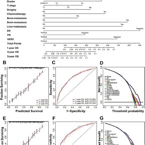 nomogram and model assessment for predicting 1 3 and 5 year overall