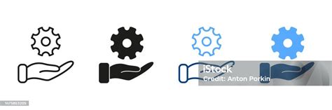 기술 지원 톱니 바퀴 블랙 및 컬러 픽토그램 기어 라인과 실루엣 아이콘 세트를 손에 들고 있습니다 흰색 배경에 기술 유지 관리 기호 컬렉션입니다 고립된 벡터 그림 기어 기계