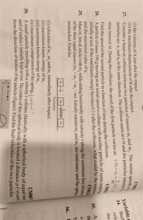 Consider A Head On Collision Between Two Particles Of Masses M1 And M2