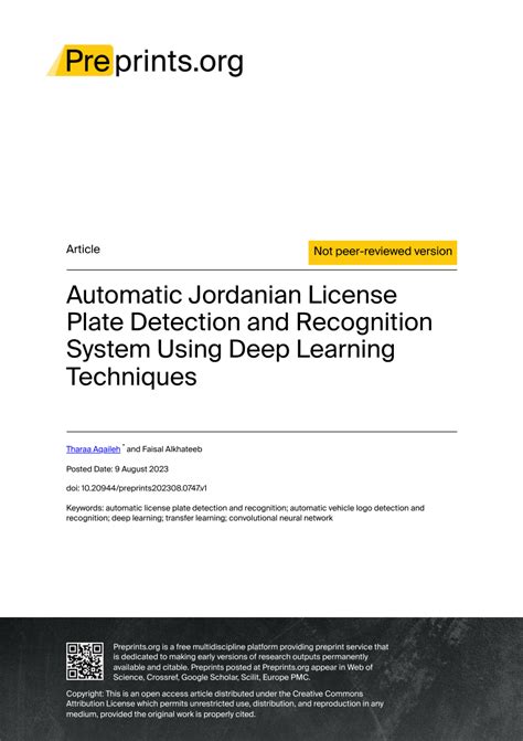 Pdf Automatic Jordanian License Plate Detection And Recognition System Using Deep Learning