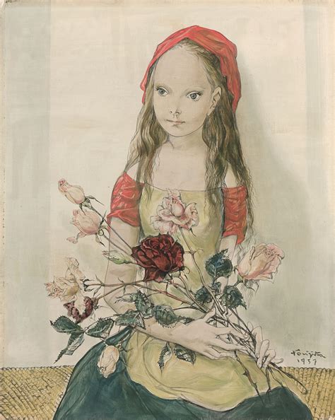 Leonard Tsuguharu Foujita Young Girl With Roses 1957 Mutualart