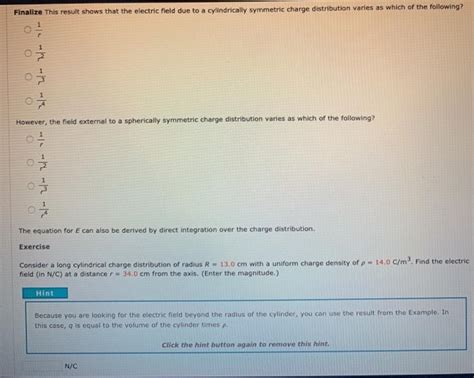 Solved A Cylindrically Symmetric Charge Distribution Find