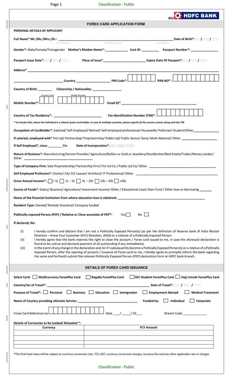 HDFC Bank Forex Card Application Form Download In PDF