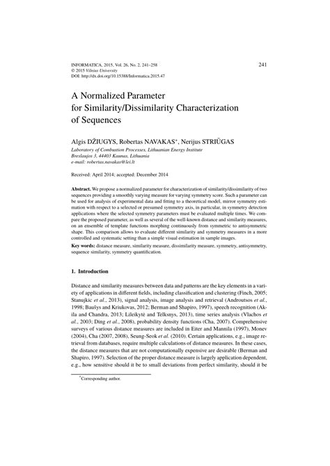 Pdf A Normalized Parameter For Similaritydissimilarity