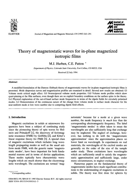 Pdf Theory Of Magnetostatic Waves For In Plane Magnetized Isotropic Films