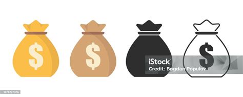 머니 백 아이콘 세트 달러 기호와 함께 돈 가방을 자루 현금 기호 주머니에 대한 스톡 벡터 아트 및 기타 이미지 주머니 통화 아이콘 Istock