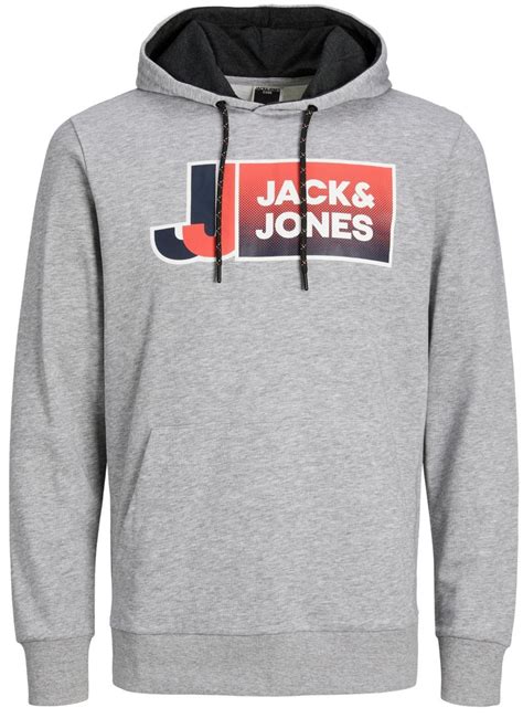 Nagy Méretű Kapucnis Pulóver Jack And Jones Jcologan Hoodie Light Grey