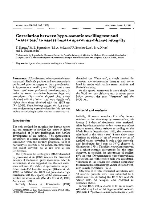 Pdf Correlation Between Hypo Osmotic Swelling Test And ‘water Test To Assess Human Sperm