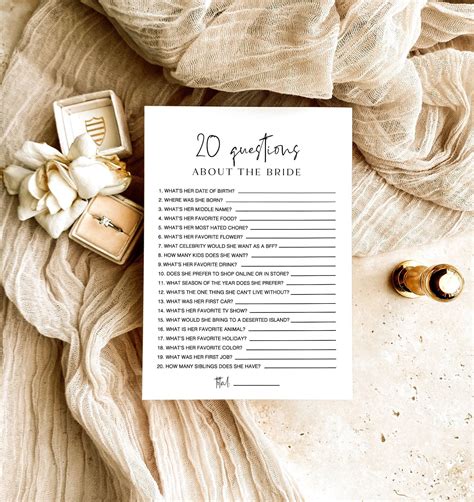 Twenty Questions About The Bride Bridal Shower Game Who Knows The Bride