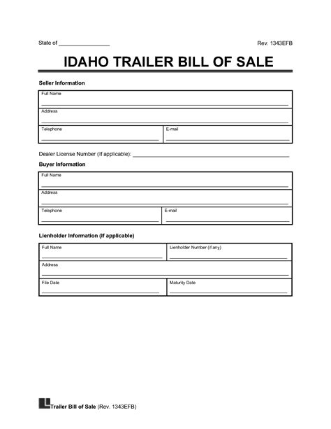 Free Idaho Bill Of Sale Forms Printable PDF Word
