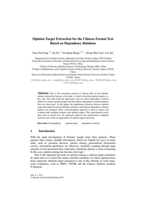 Pdf Opinion Target Extraction For The Chinese Formal Text Based On