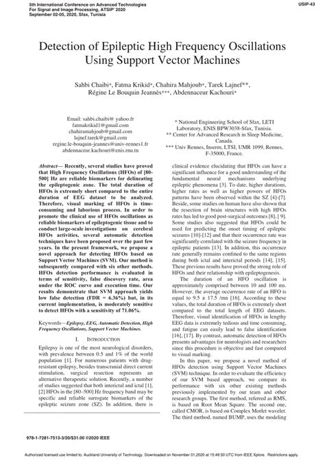 Pdf Detection Of Epileptic High Frequency Oscillations Using Support Vector Machines