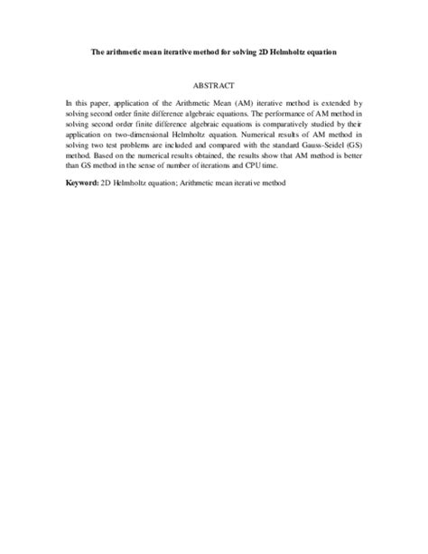 Pdf The Arithmetic Mean Iterative Method For Solving 2d Helmholtz