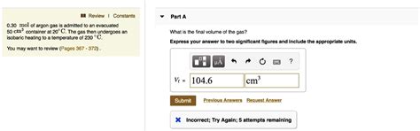 solved review constants part a 0 30 mol of argon gas admitted