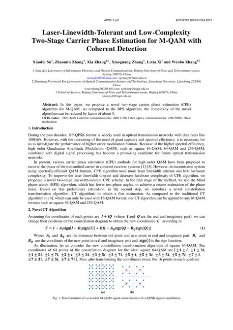 Pdf Laser Linewidth Tolerant And Low Complexity Two Stage Carrier Phase Estimation For M Qam