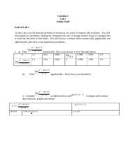Understanding Limits In Calculus I Lab 1 Course Hero