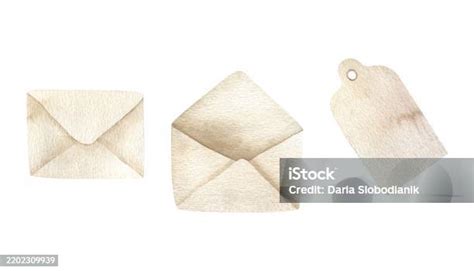 종이 봉투 가격표 손으로 그린 수채화 그림 배경에 고립되어 있습니다 메일 알림 인사 및 초대의 상징입니다 배너 및 전단지 카드 포스터 디자인의 요소입니다 가격표에 대한 스톡