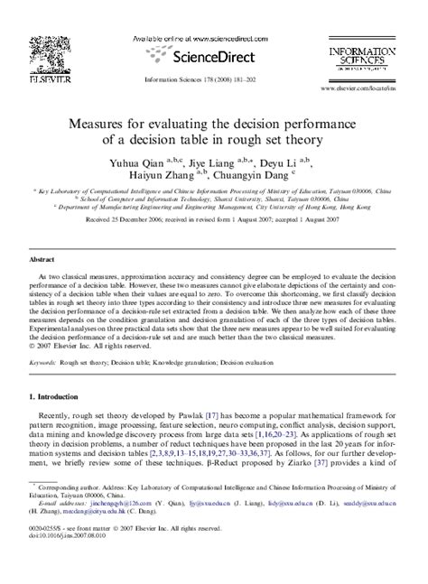 Pdf Measures For Evaluating The Decision Performance Of A Decision