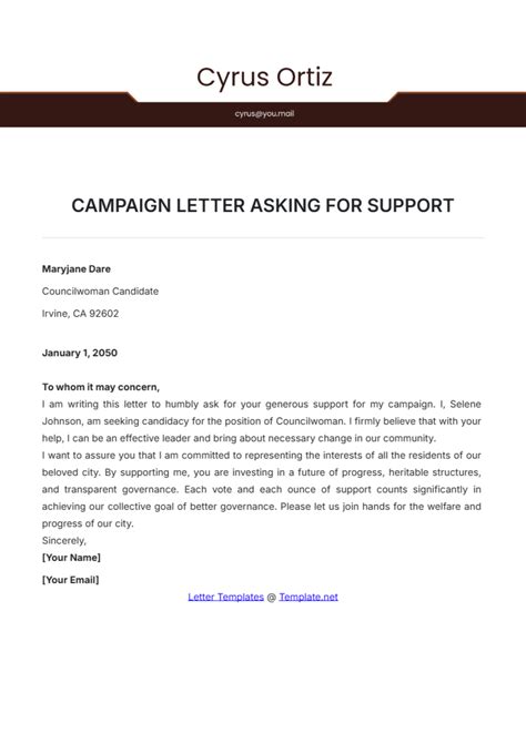 Free Campaign Letter Asking For Support Template To Edit Online