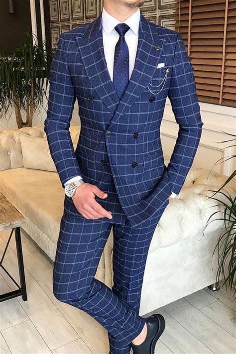 Blue Windowpane Wedding Suit Groom Attire Giorgenti Custom Suits Ny