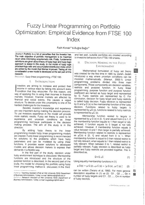 PDF Fuzzy Linear Programming On Portfolio Optimization Emprical Evidence From FTSE Index