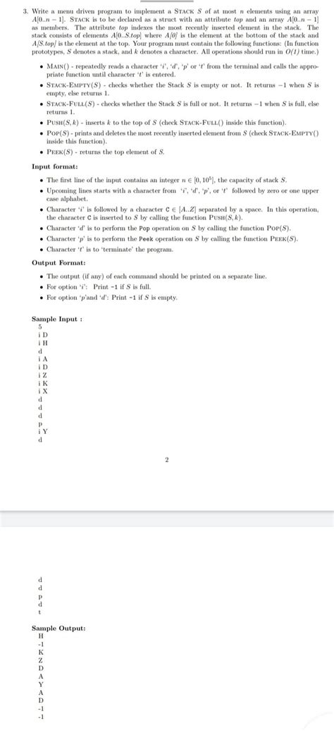 Write A Menu Driven Program To Implement A STACK S Chegg