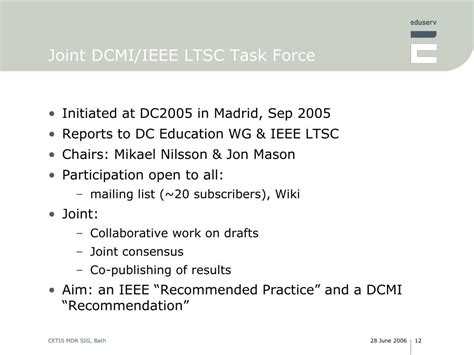 Ppt Update On Work Of Joint Dcmiieee Ltsc Task Force Powerpoint