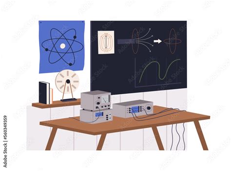 Physics Class Classroom With Blackboard Desk Study Room For Science Subject With Graphs