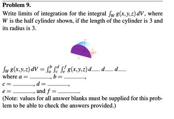 Answered Problem 9 Write Limits Of Integration Bartleby