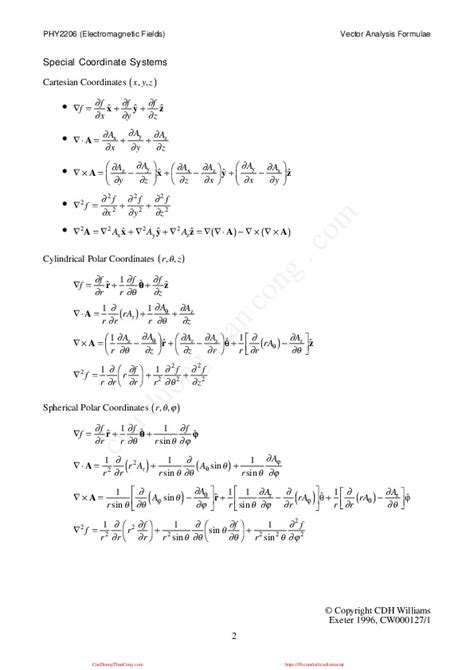 [pdf]vật Lý Điện Tử Đh Bách Khoa Hn Vector Analysis Formulas Electromagnetic Fields Pdf