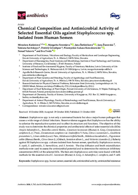 Pdf Chemical Composition And Antimicrobial Activity Of Selected Essential Oils Against