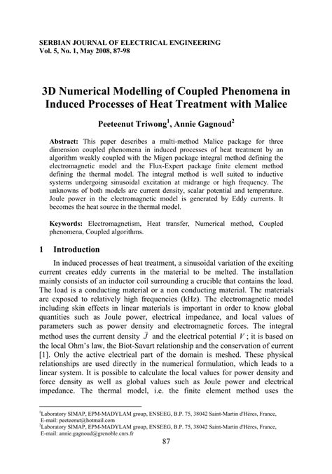 pdf 3d numerical modelling of coupled phenomena in induced processes of heat treatment with malice