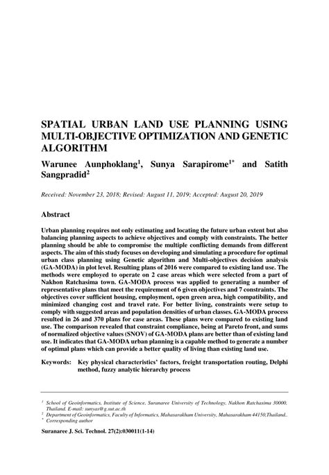 Pdf Spatial Urban Land Use Planning Using Multi Objective Optimization And Genetic Algorithm