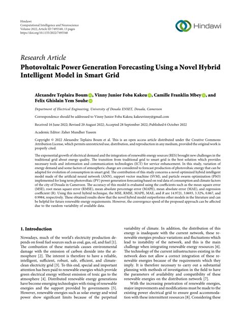 Pdf Photovoltaic Power Generation Forecasting Using A Novel Hybrid Intelligent Model In Smart Grid