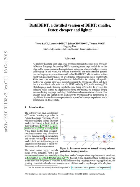 Distilbert A Distilled Version Of Bert Smaller Faster Cheaper And Lighter Pdf Linear