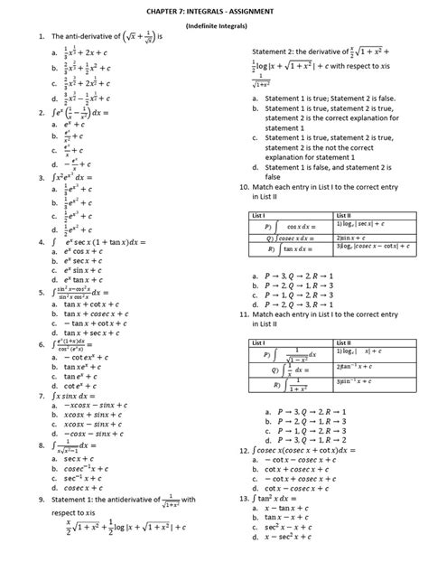 Integrals Assignment Pdf Calculus Mathematics