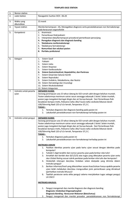 Tos Nasogastric Osce Template Osce Station Nomor Station Judul Station Nasogastric Suction
